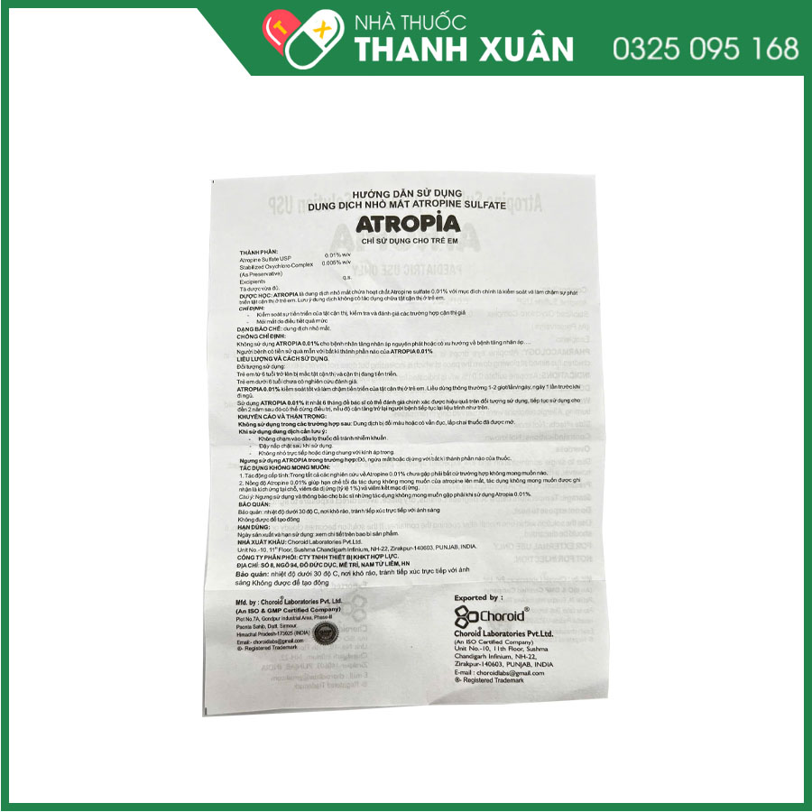 Atropia điều trị mỏi mắt và kiểm soát sự tiến triển của cận thị