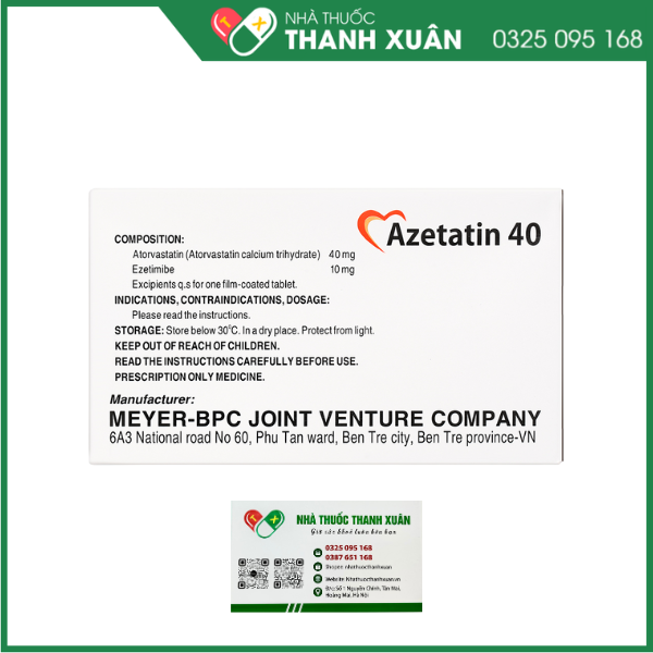 Azetatin 40 điều trị rối loạn lipid máu