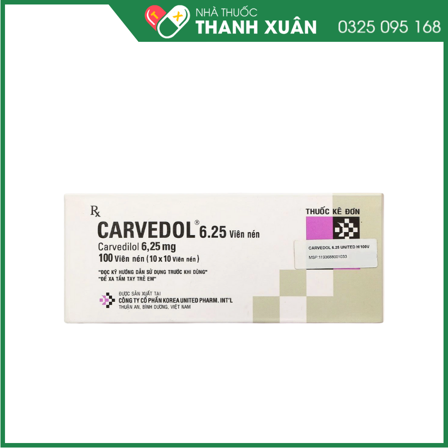Carvedol 6.25 trị tăng huyết áp, đau thắt ngực