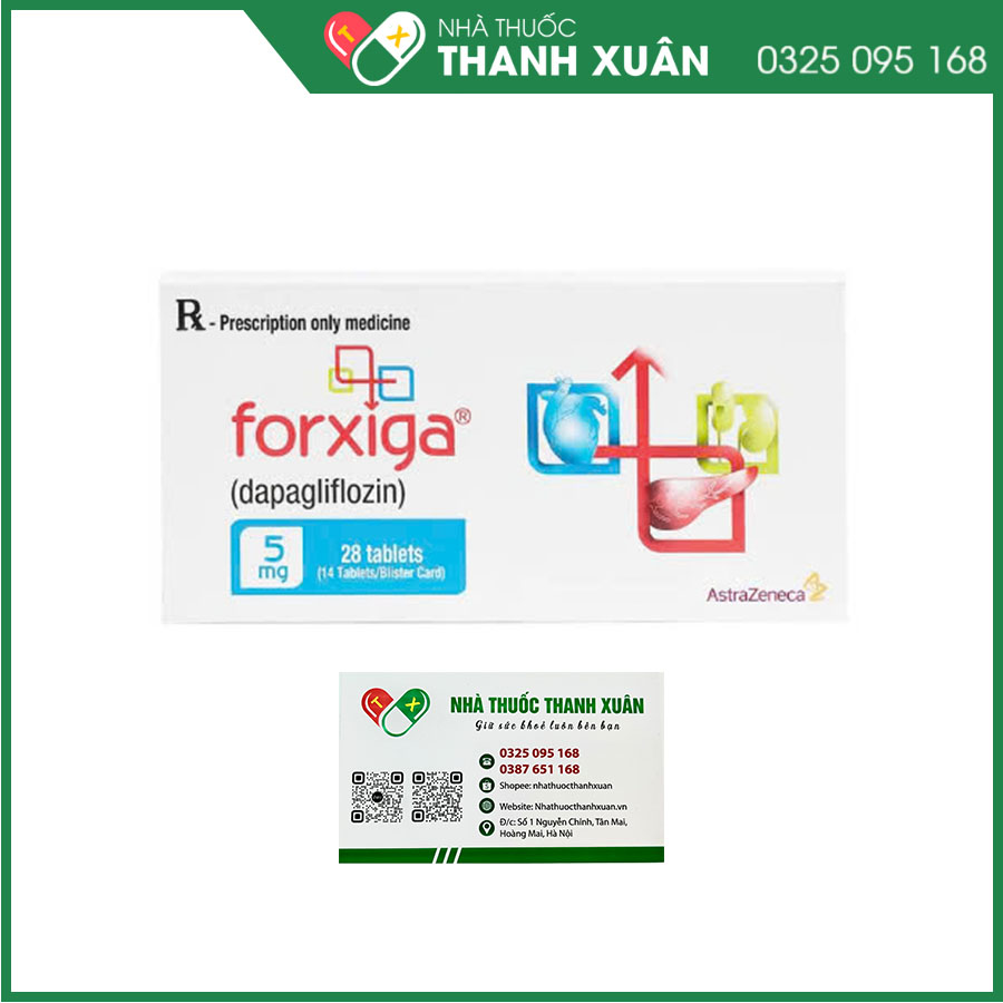 Forxiga 5mg điều trị đái tháo đường tuýp II, suy tim, bệnh thận mạn tính.