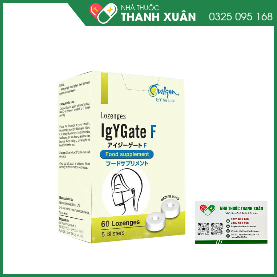 Viên ngậm IgYGate F hỗ trợ tăng cường sức đề kháng, ngăn ngừa cảm cúm ...