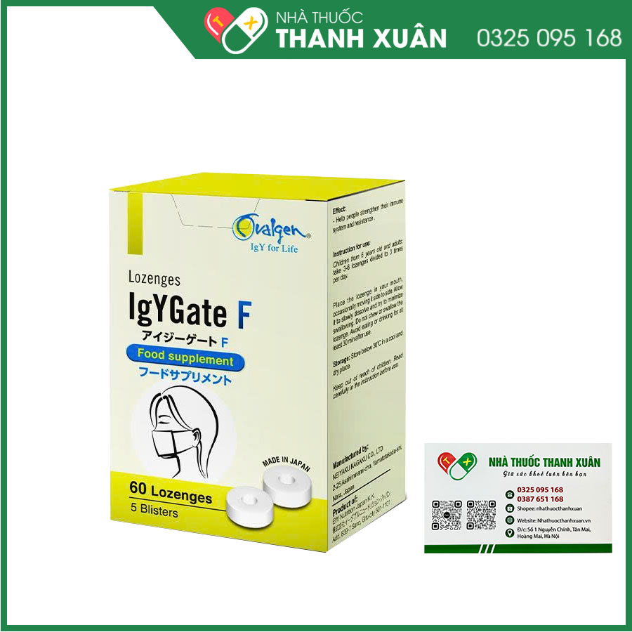 Viên ngậm IgYGate F hỗ trợ tăng cường sức đề kháng, ngăn ngừa cảm cúm ...