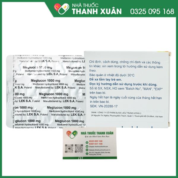 Meglucon 1000mg trị đái tháo đường (2 vỉ x 15 viên)