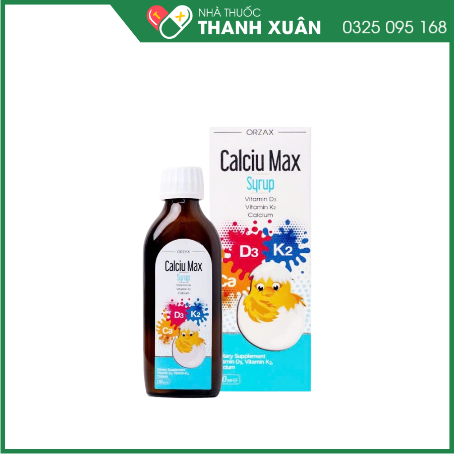 Orzax Calciu Max syrup - Bổ sung Canxi, Vitamin D3 và K2