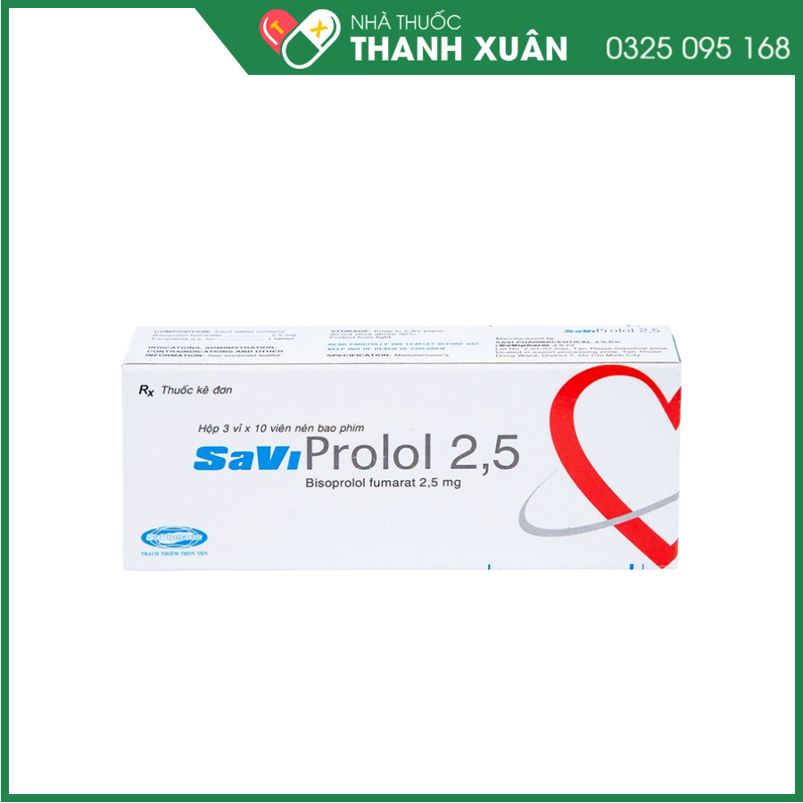 Savi Prolol 2,5 điều trị tăng huyết áp, đau thắt ngực