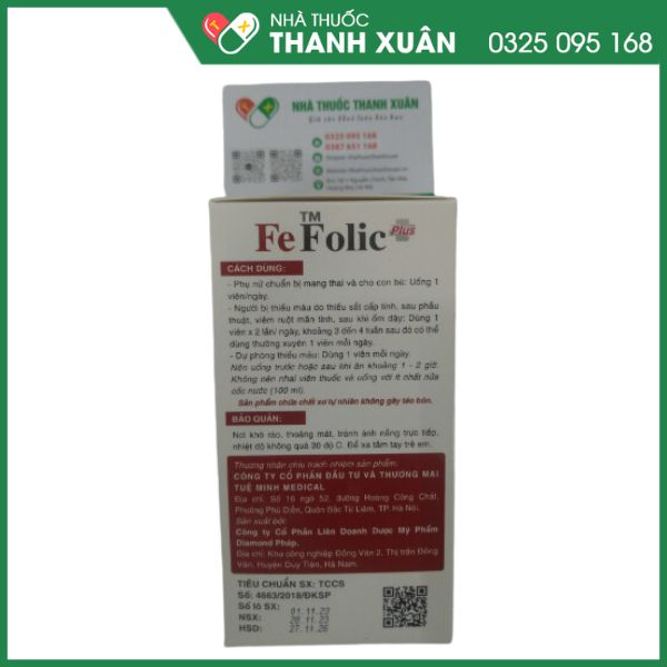 TM FeFolic Plus bổ sung sắt cho cơ thể, Hộp 30 viên