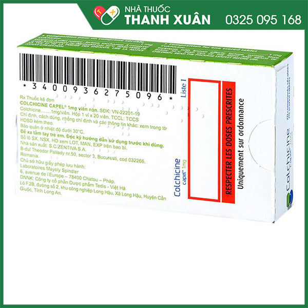 Thuốc Colchicine Capel 1mg - giải pháp cho người bị Gout.