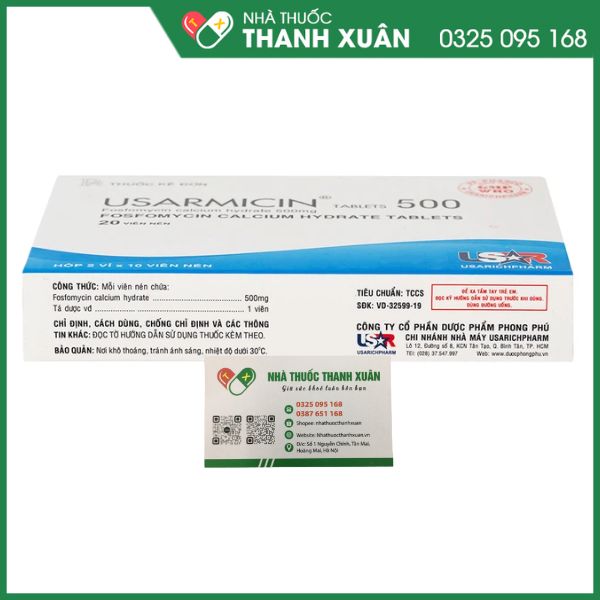 Usarmicin 500mg trị nhiễm khuẩn tiết niệu (2 vỉ x 10 viên)